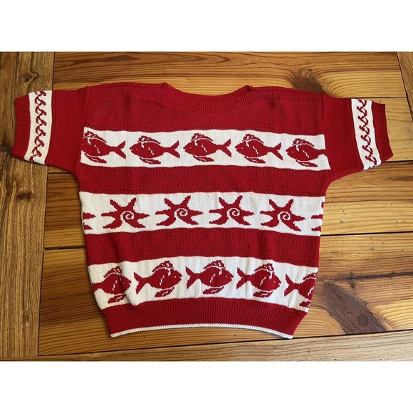 Knitmakers | Sweaters | Vintage Knitmakers Red White Fish Starfish ...